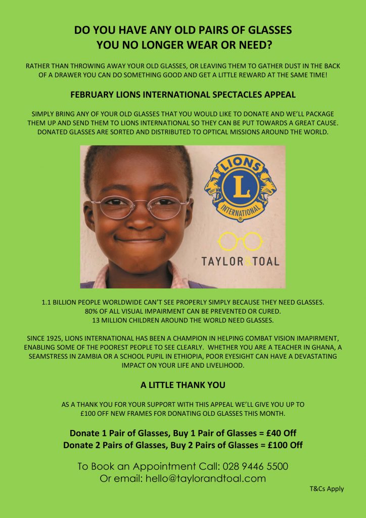 February Spectacle Appeal For Lions international - Taylor & Toal